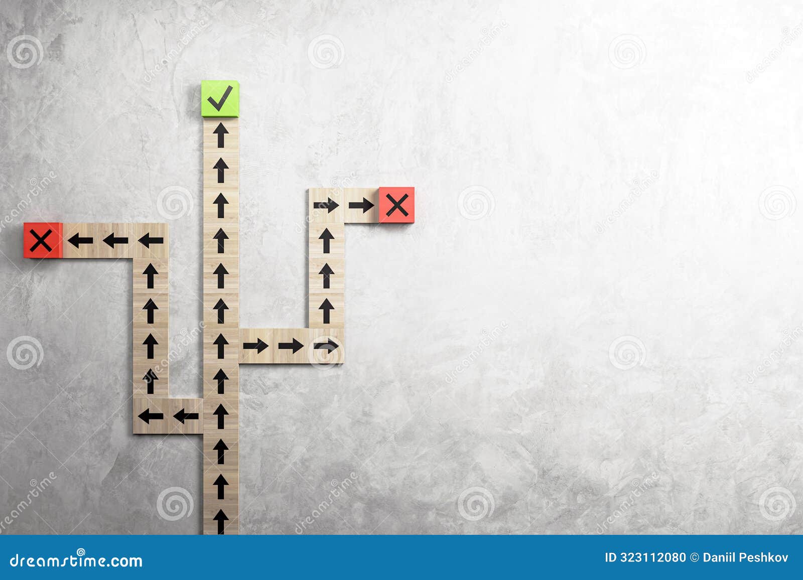 Image of Wooden Path with Arrows and Check Marks on a Concrete ...