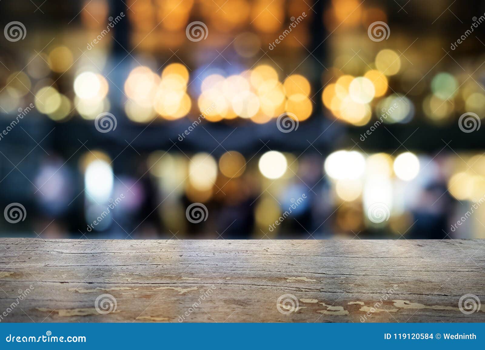 Image of Wooden Table in Front of Abstract Blurred Background Stock ...