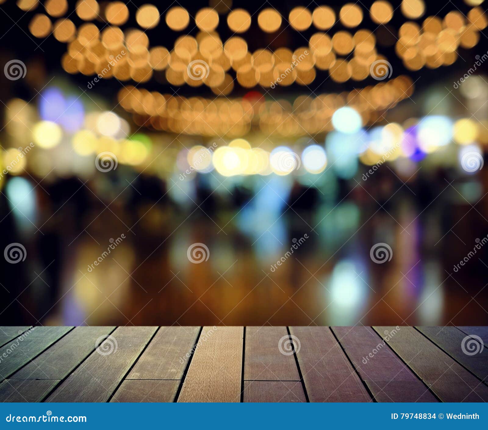 Image of Wooden Table in Front of Abstract Blurred Background Stock ...