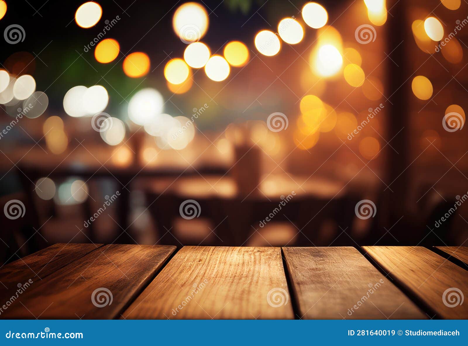 Image of Wooden Table in Front of Abstract Blurred Background Stock ...