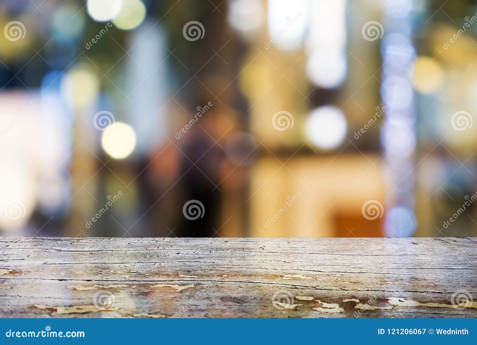 Image of Wooden Table in Front of Abstract Blurred Background Stock ...