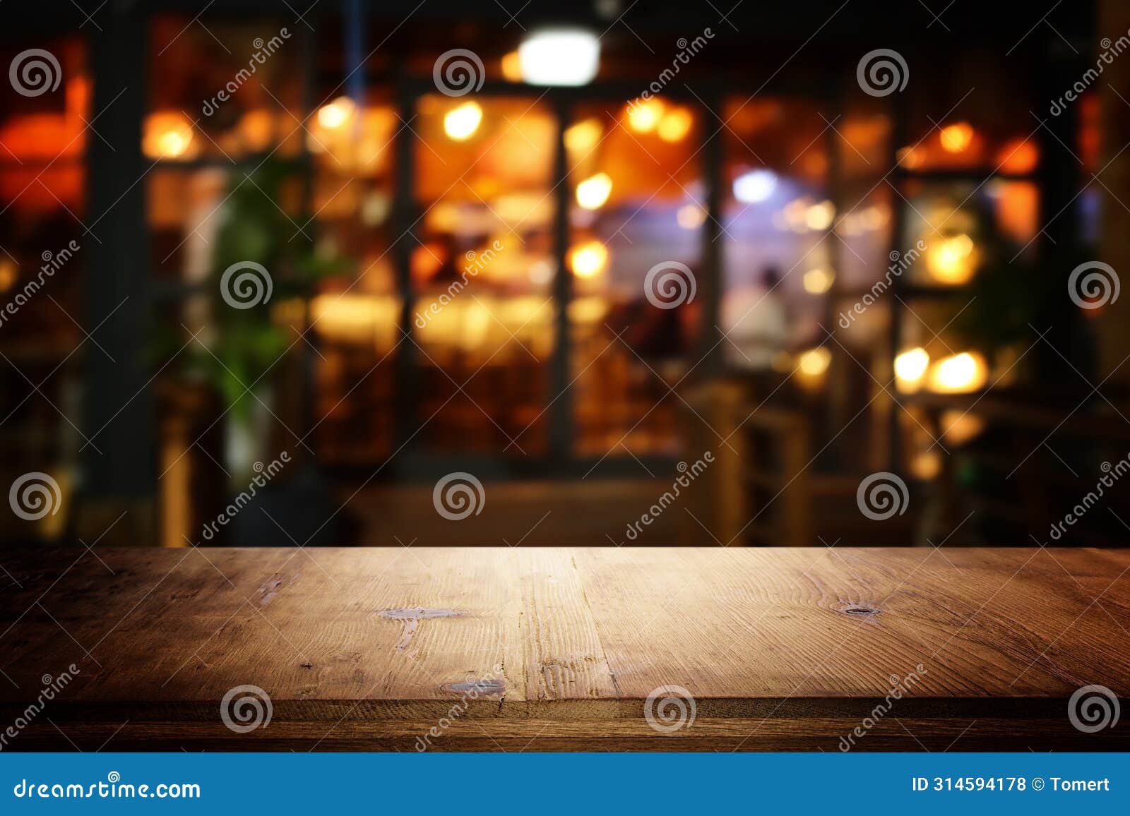 Image of Wooden Table in Front of Abstract Blurred Background of ...