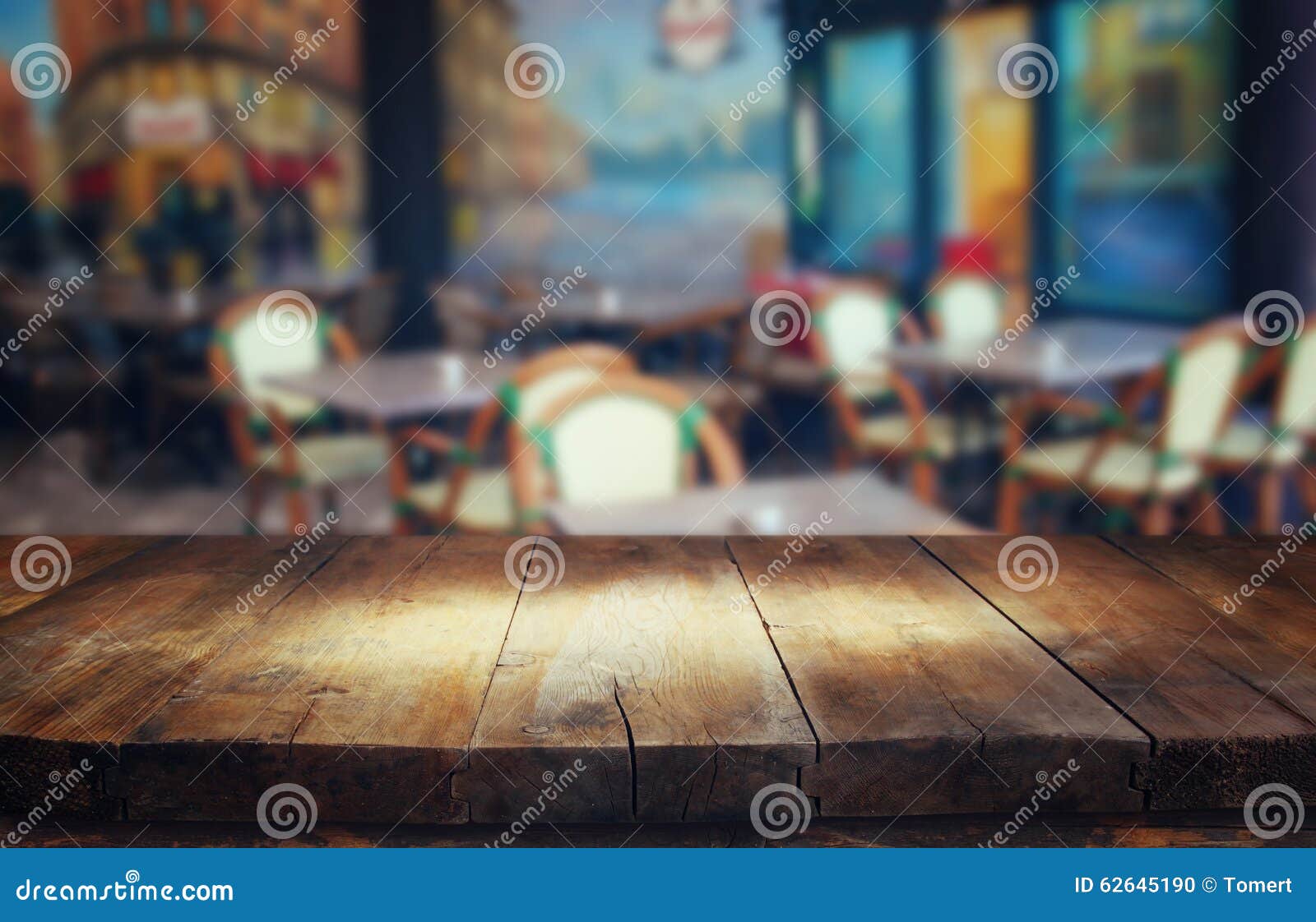 Image of Wooden Table in Front of Abstract Blurred Background of ...