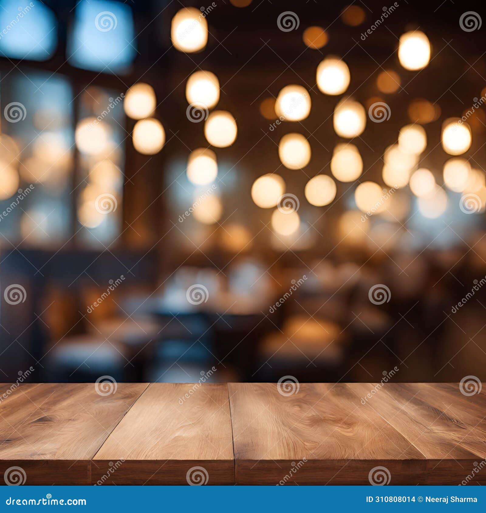 Image of Wooden Table in Front of Abstract Blurred Background of ...