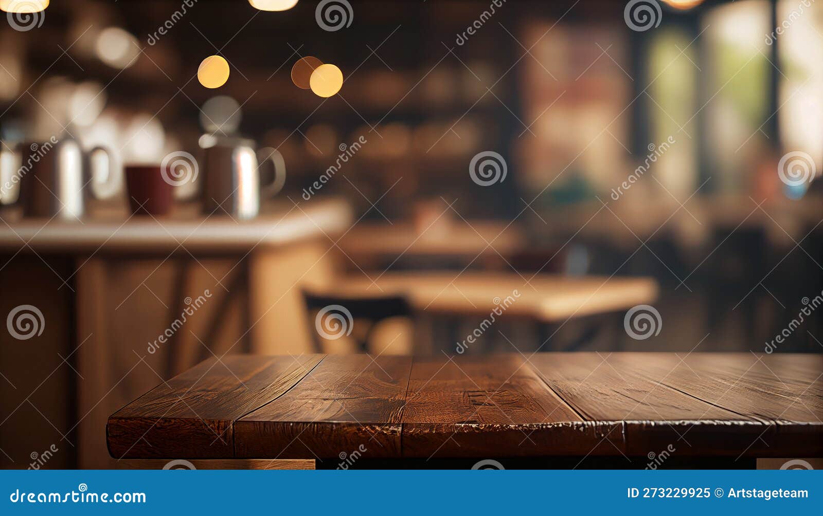 Image of Wooden Table in Front of Abstract Blurred Restaurant Lights ...