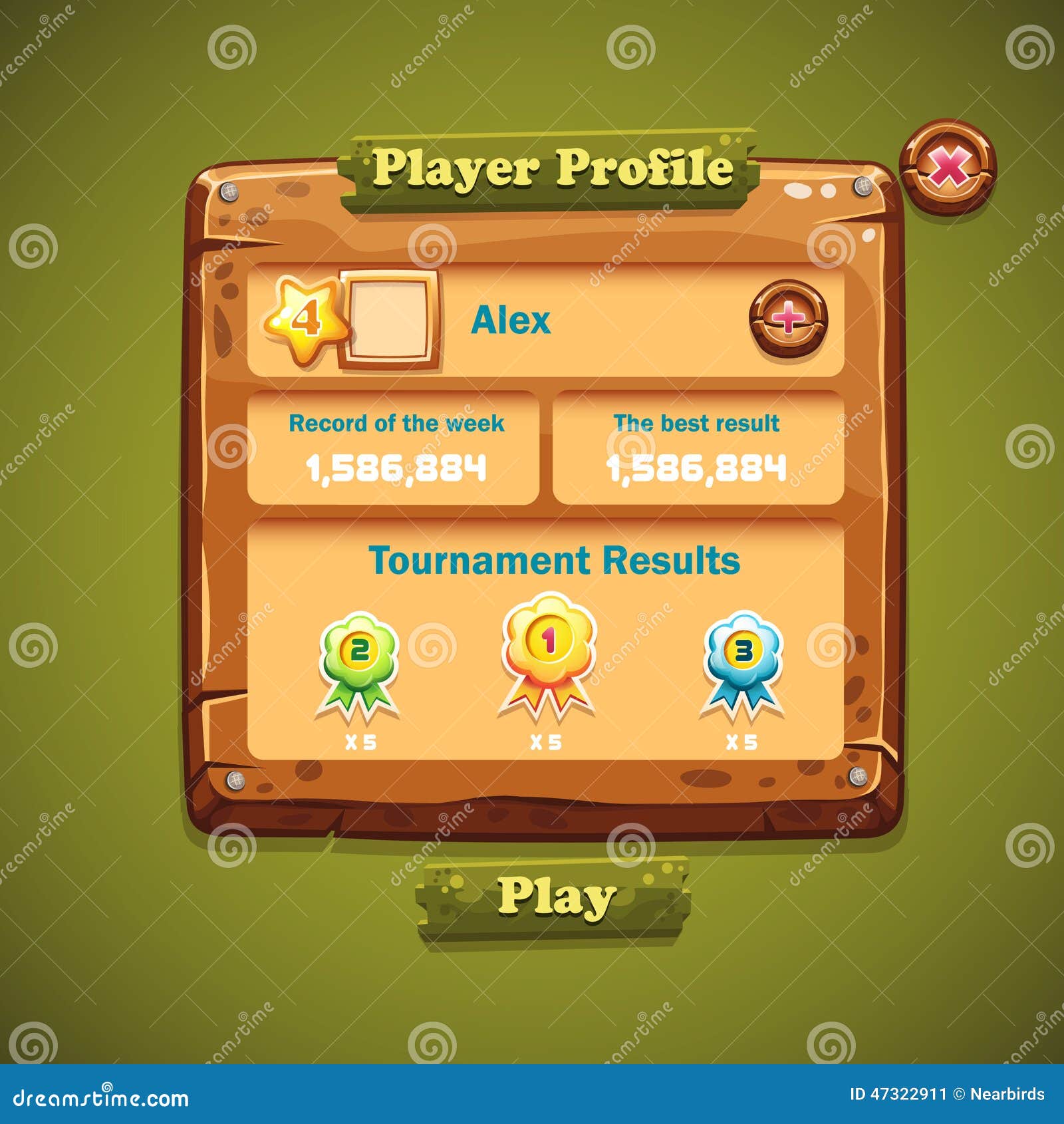 Image of Wooden Windows User Interface. Player Profile Stock Vector ...