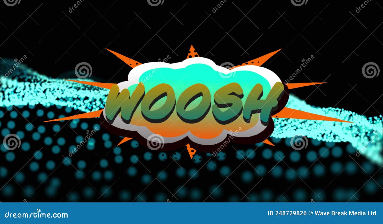 Image of Woosh Text Over Blue Dots on Black Background Stock ...