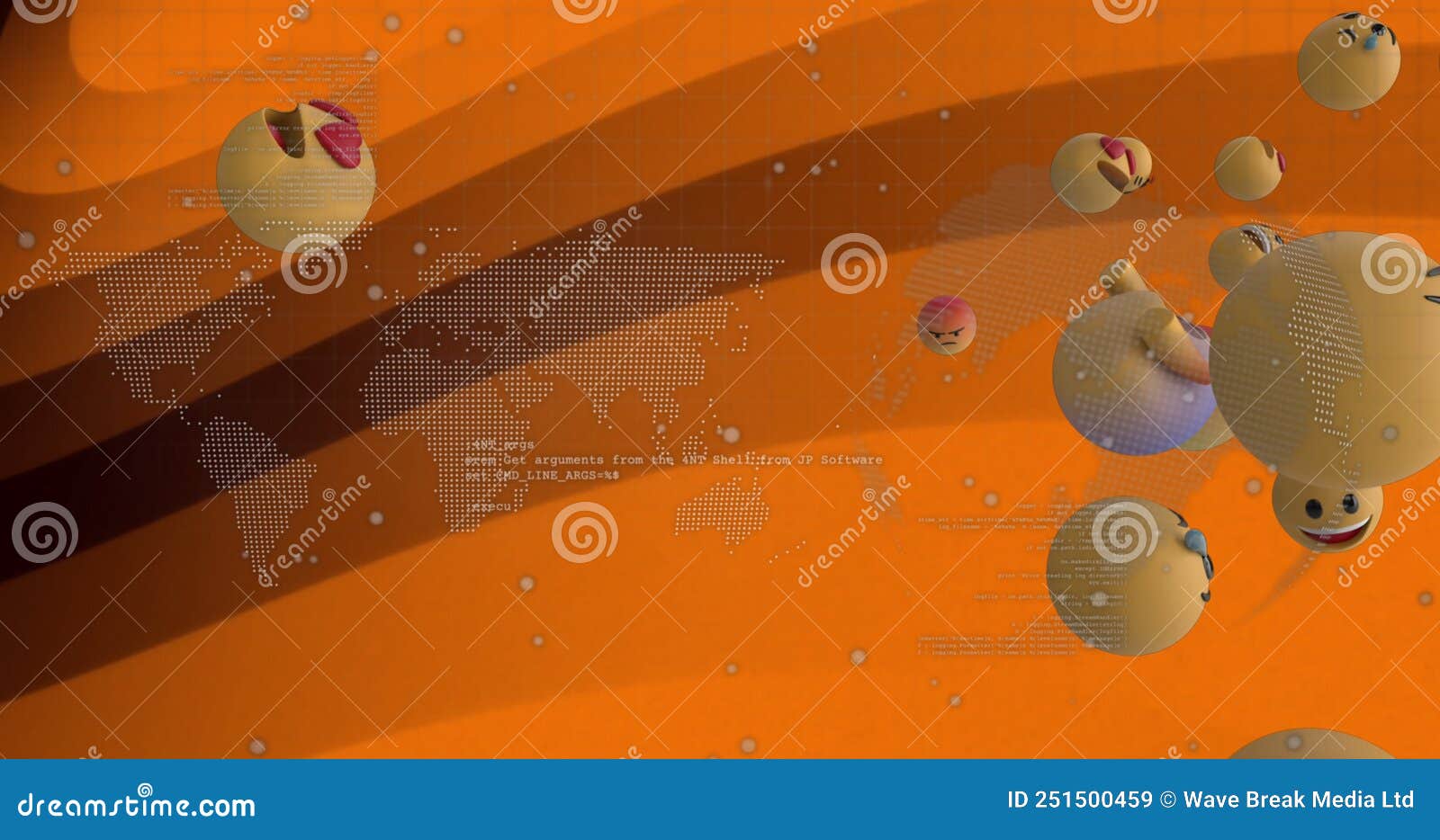 Image of World Map and Globe with Data Processing Over Emoji Icons ...