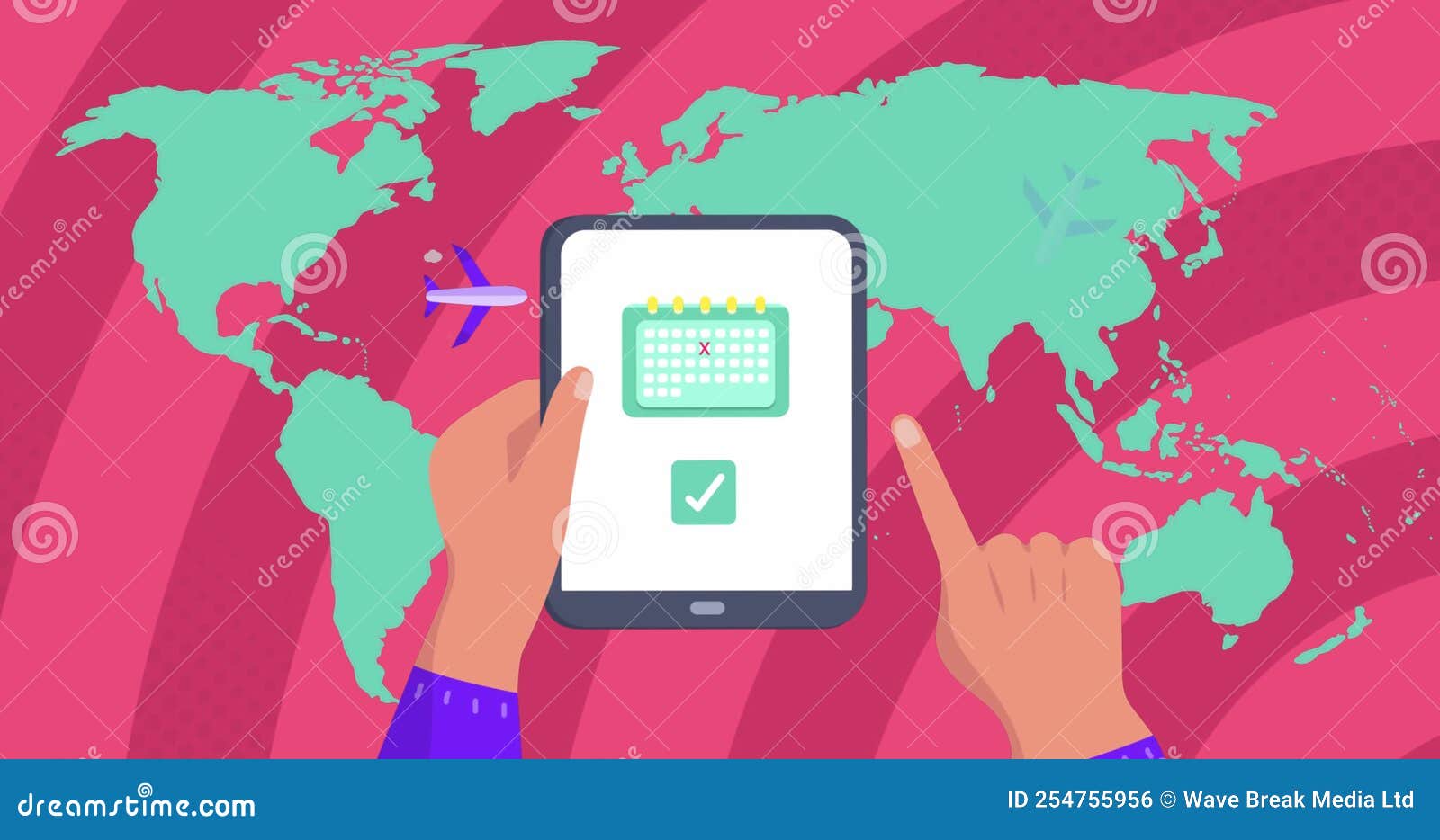 Image of World Map Over Hands Using Tablet Stock Illustration ...