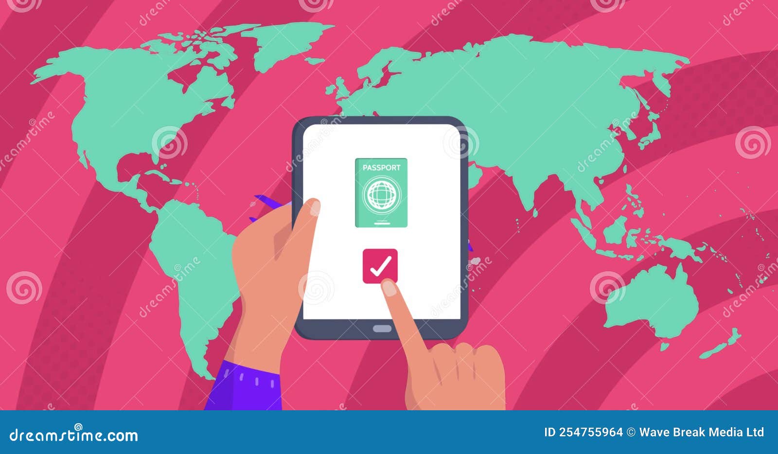 Image of World Map Over Hands Using Tablet Stock Illustration ...