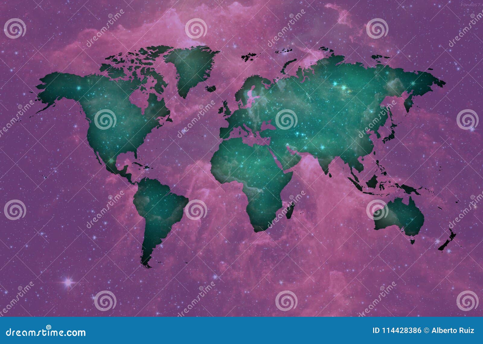 Violet Map of the World Over Background of Sky. Stock Illustration ...