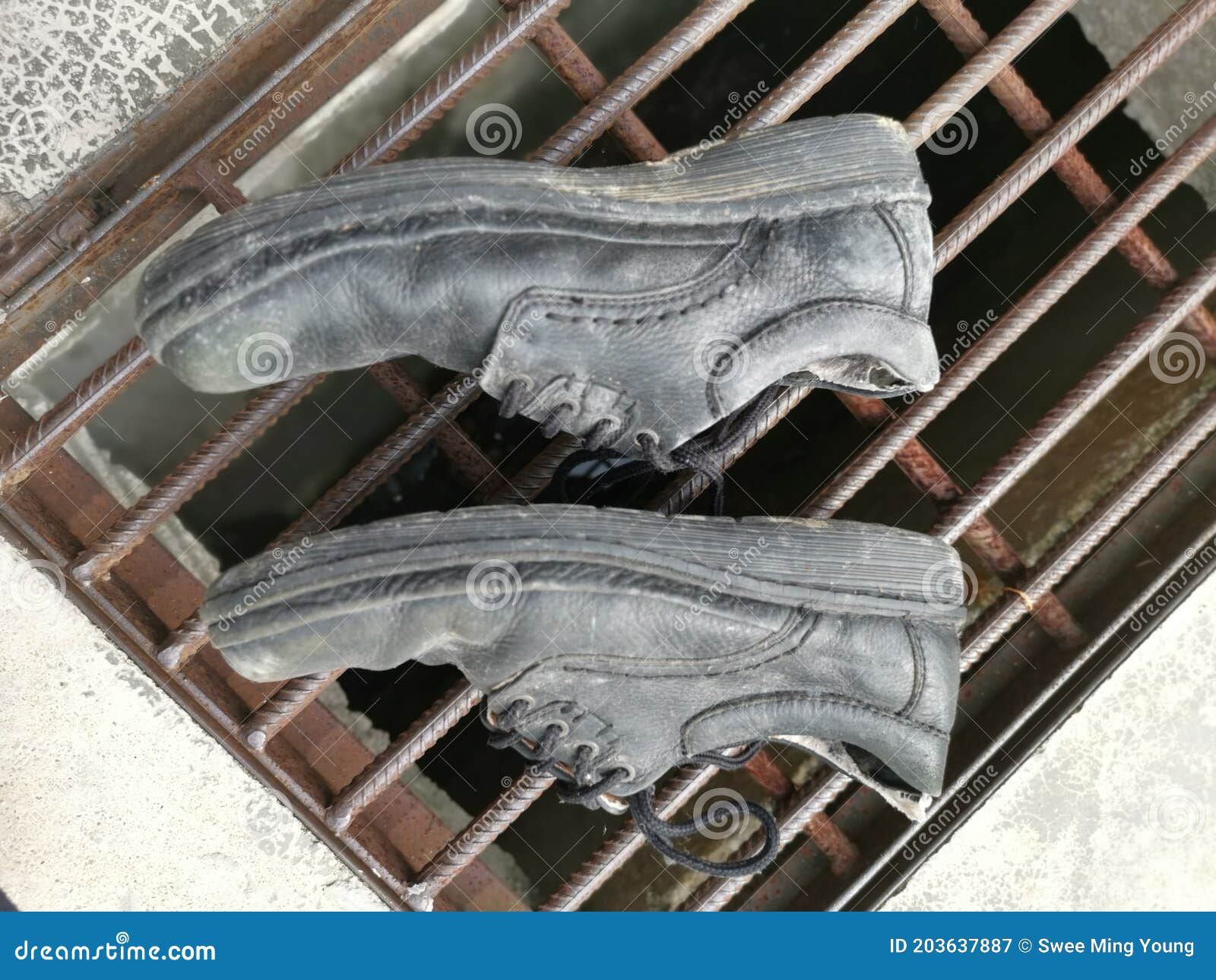 Worn Out Man`s Black Leather Shoe. Stock Image - Image of ragged ...