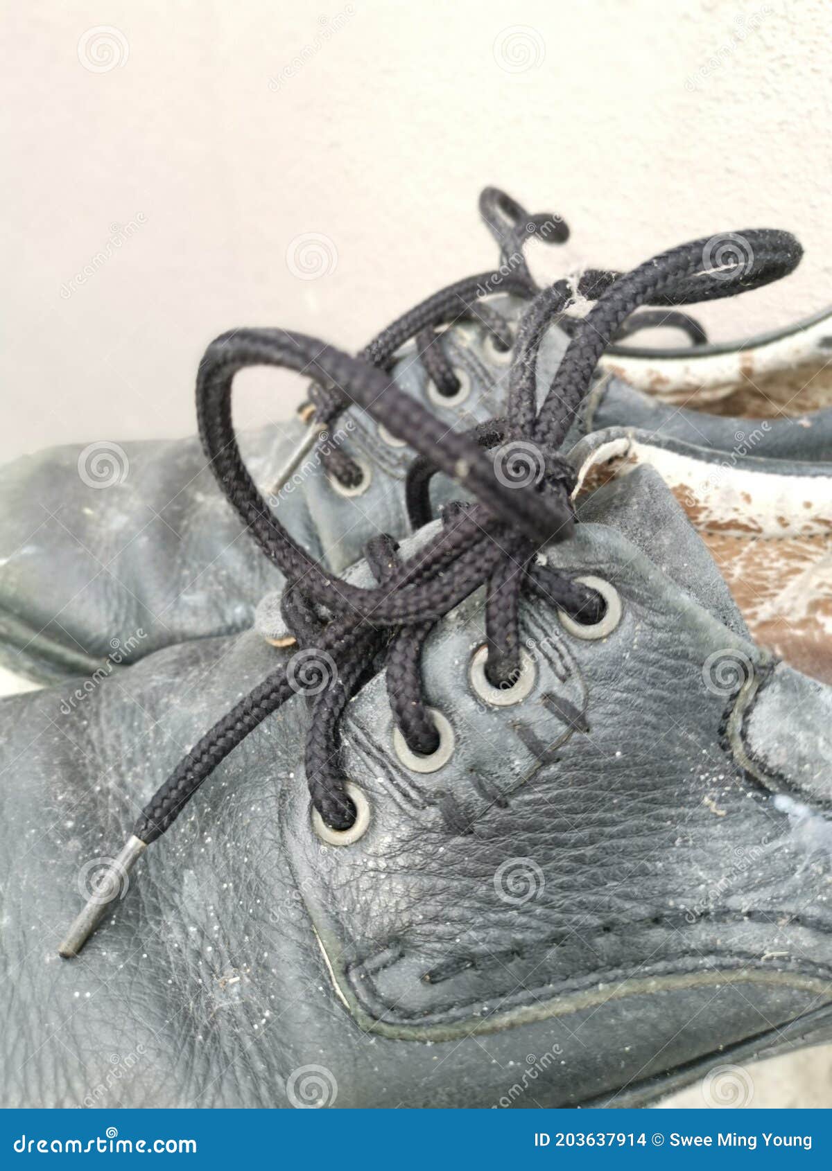 Worn Out Man`s Black Leather Shoe. Stock Photo - Image of casual ...