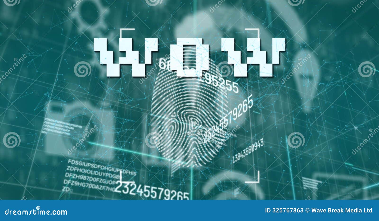 Image of Wow and Fingerprint Over Icons in Green Digital Space Stock ...