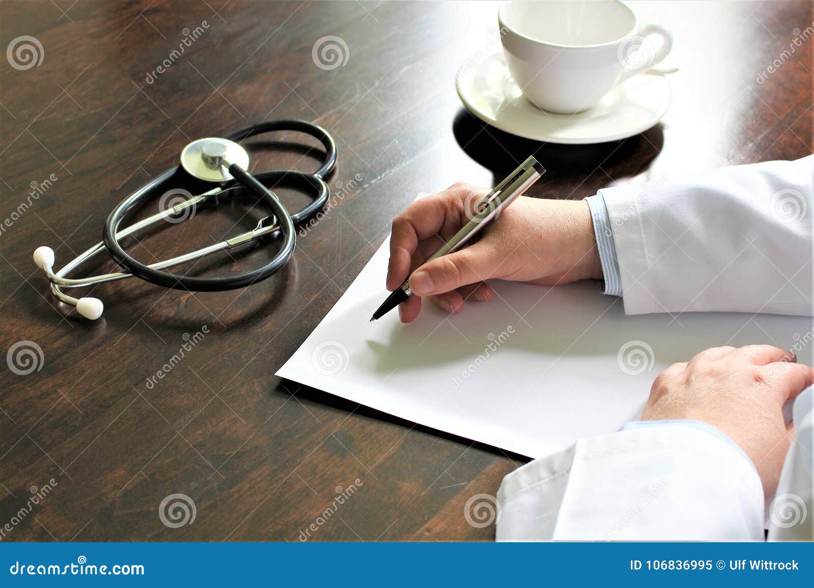 An Image of a Writing Doctor with Stethoscope Stock Image - Image of ...