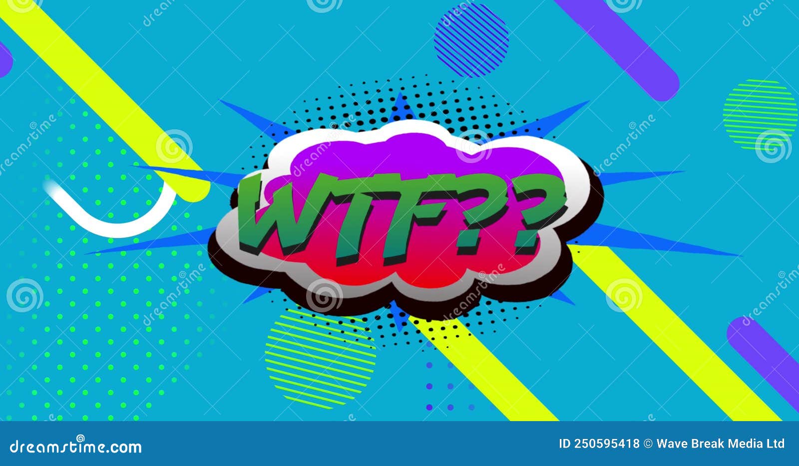Image of Wtf Text on Retro Speech Bubble Over Abstract Shapes on Blue ...