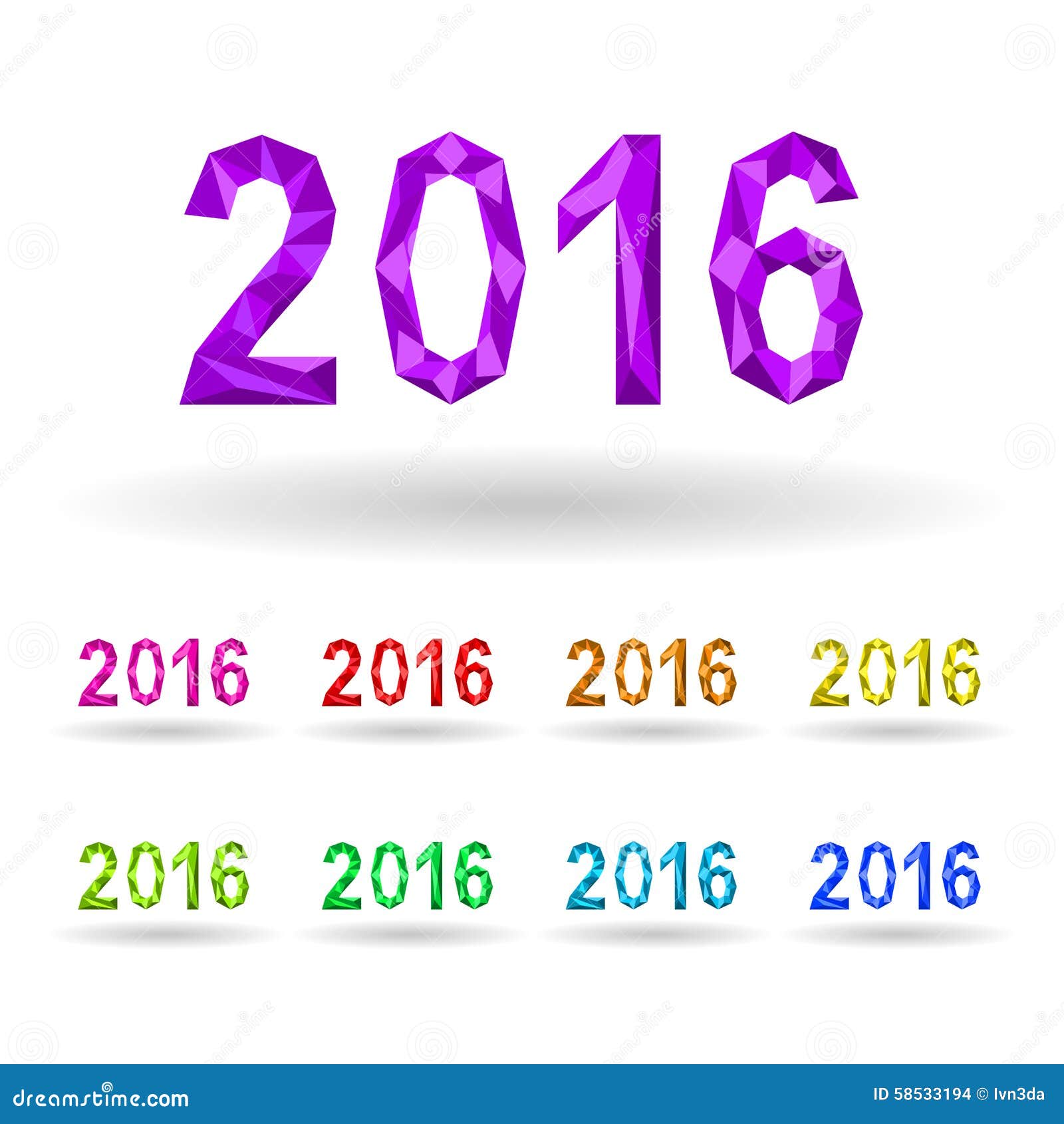 Image Year 2016 in the Crystalline Style of Different Colors. Stock ...