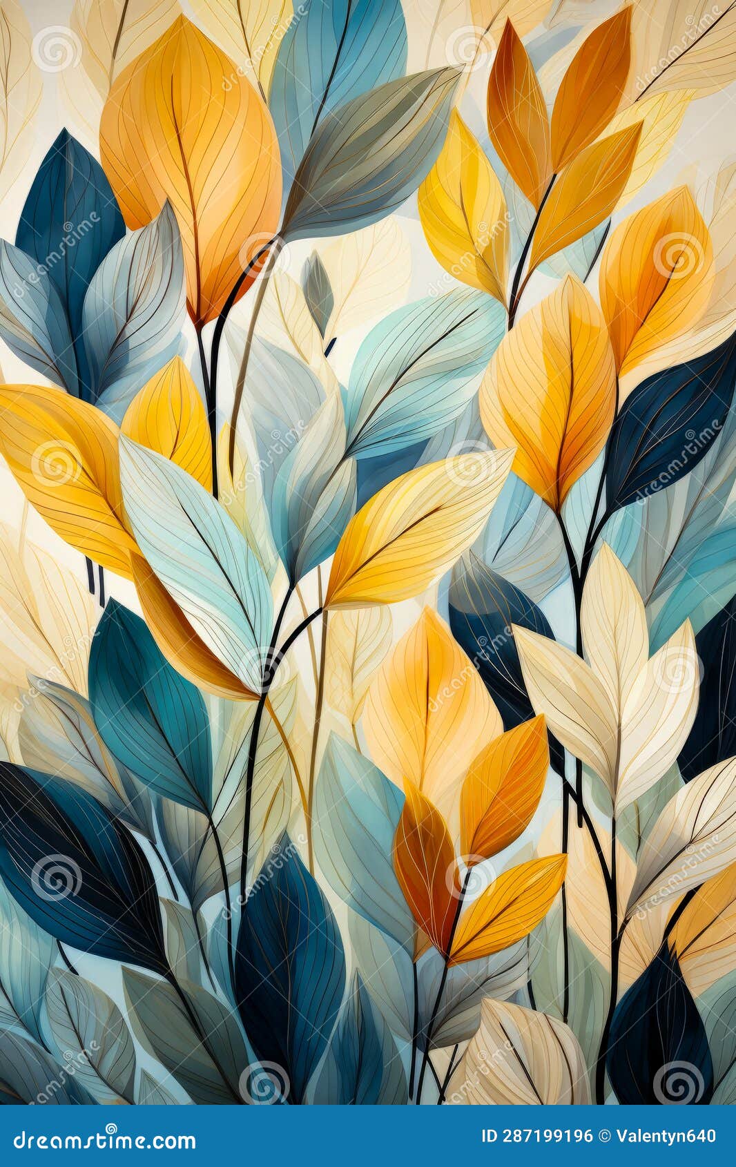 Image of Yellow and Blue Leaves on White Background. Generative AI ...