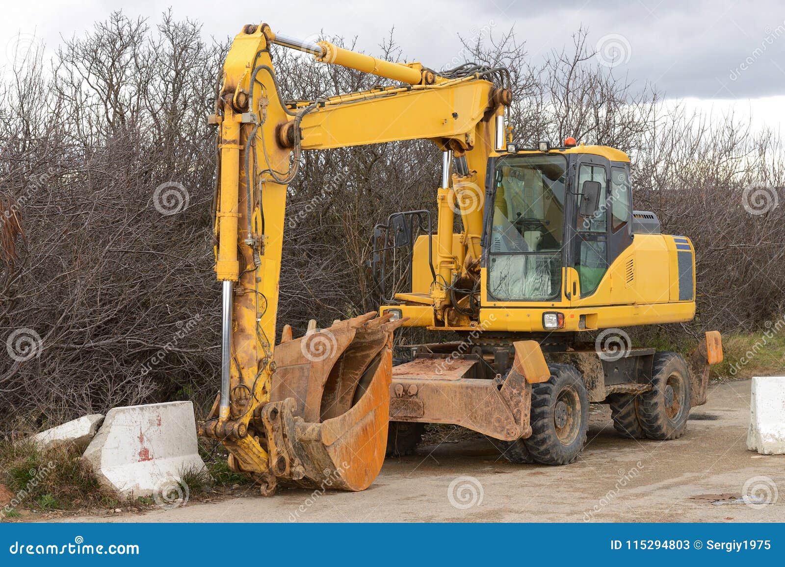 Yellow Excavator at Construction Site Stock Image - Image of ...