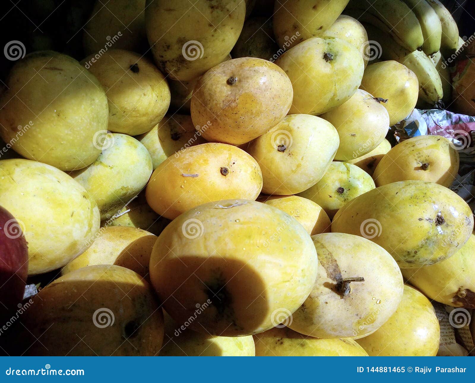 This is the Image of Yellow Mango with Some Banana Stock Image - Image ...