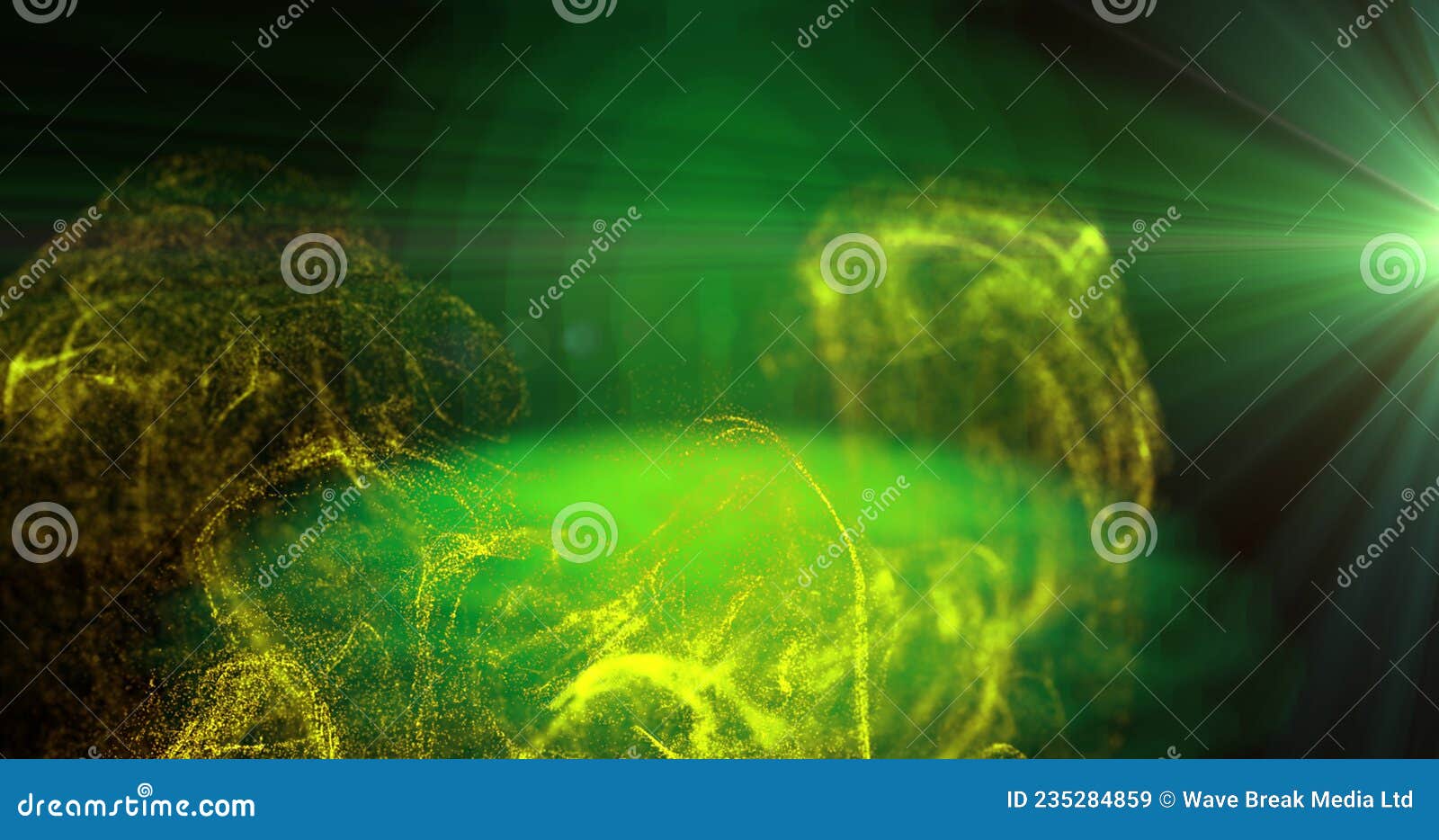 Image of Yellow Particles Moving in Green Light on Black Background ...