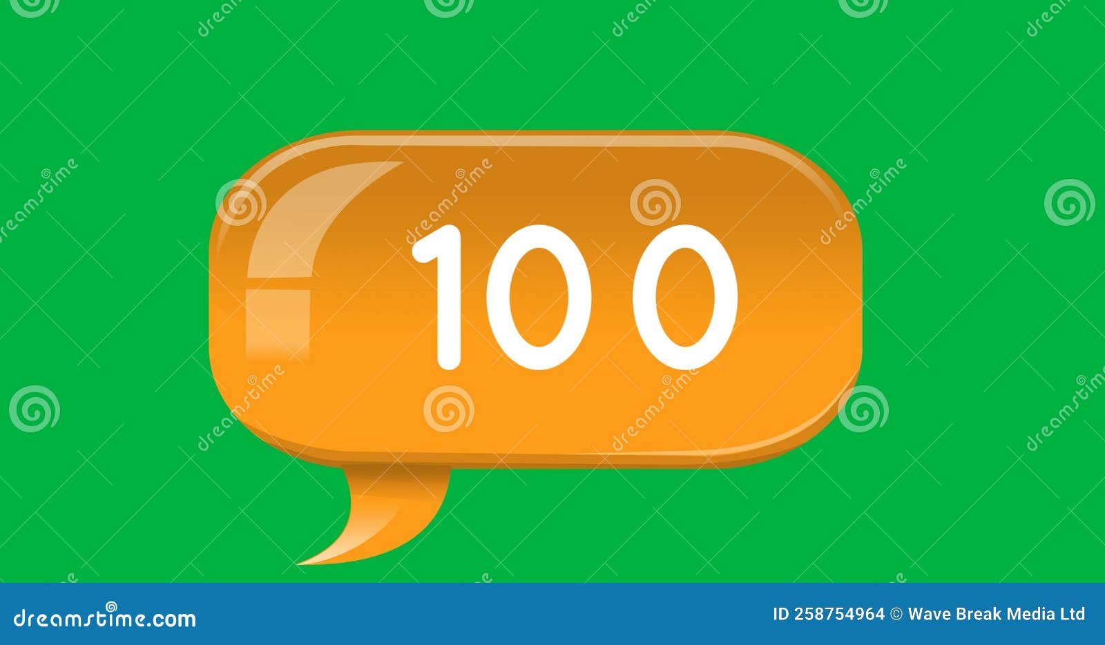 Image of 100 in Yellow Speech Bubble on Green Background Stock ...