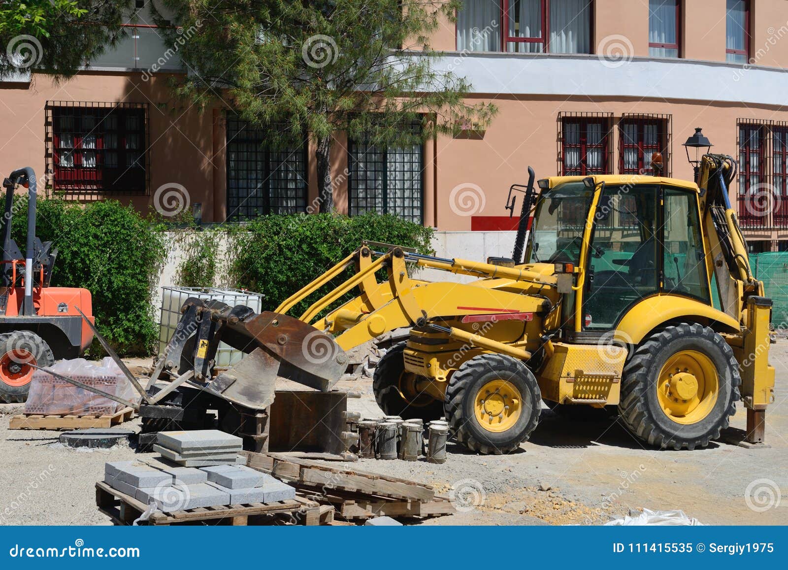 Yellow Tractor on the Construction Site Stock Image - Image of ...