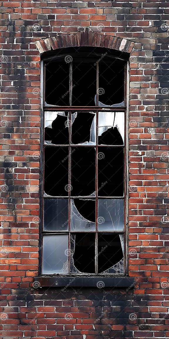 Broken Window on Weathered Brick Wall Stock Illustration - Illustration ...