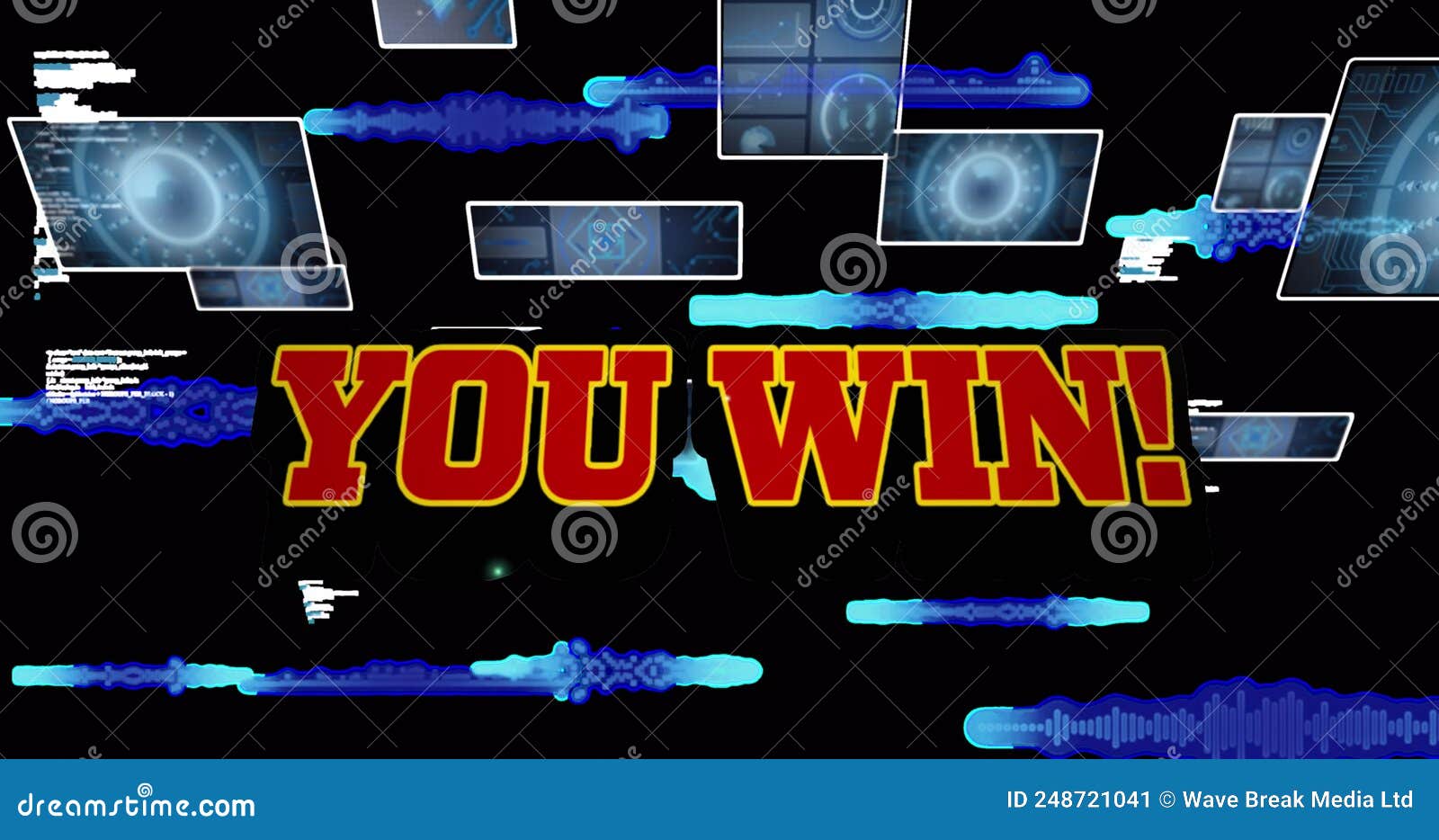 Image of You Win in Digital Abstract Space with Screens Stock ...
