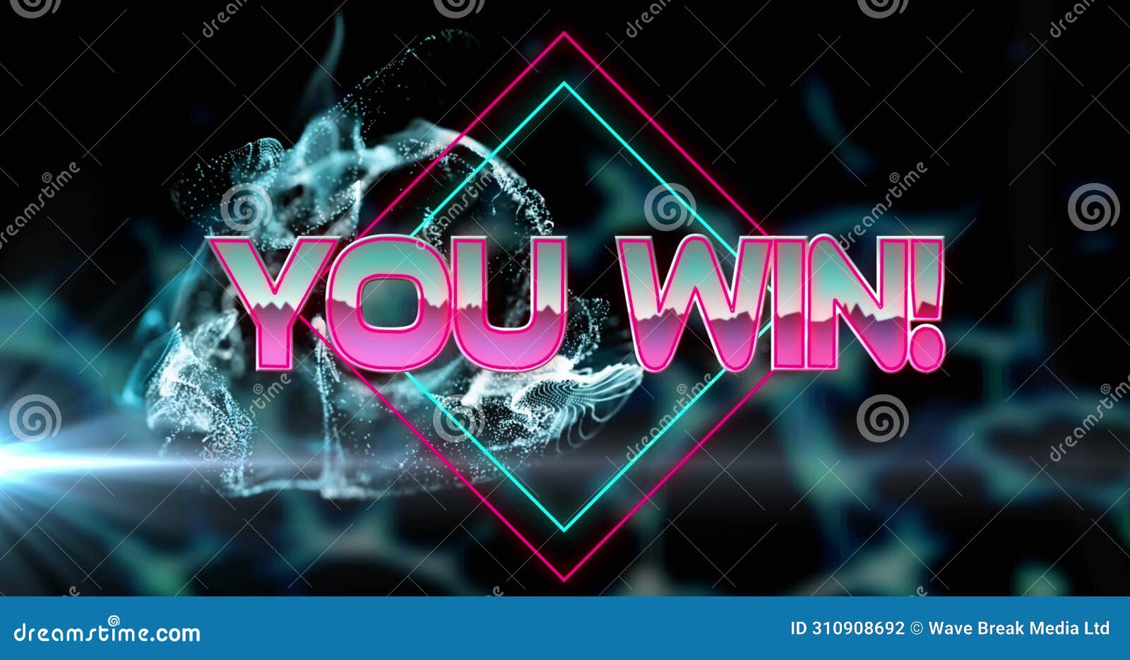 Image of You Win Text Banner Over Blue Light Spot and Digital Waves ...