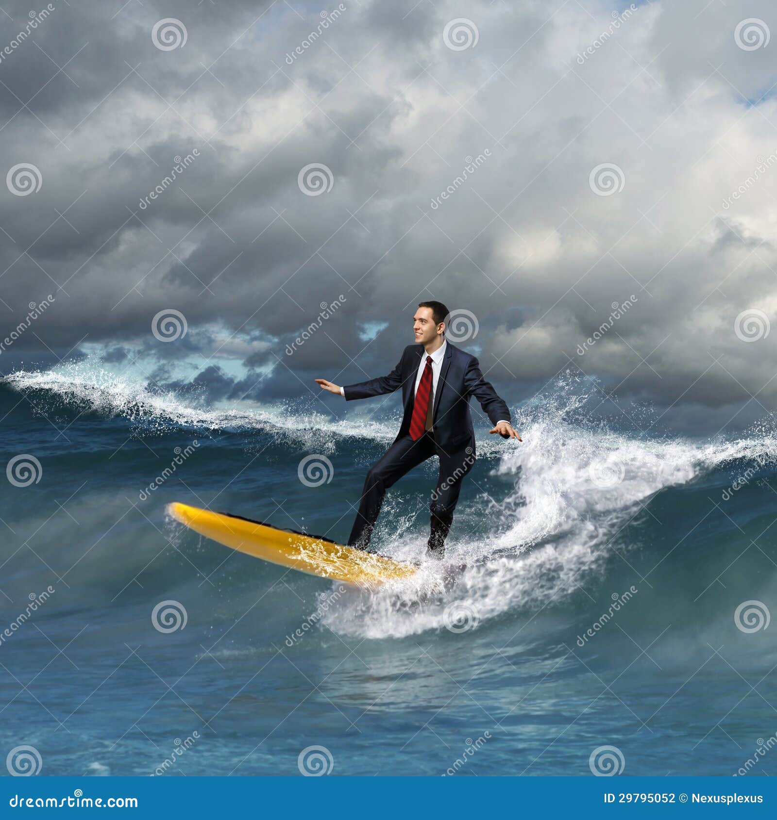Young Business Person Surfing on the Waves Stock Photo - Image of ...