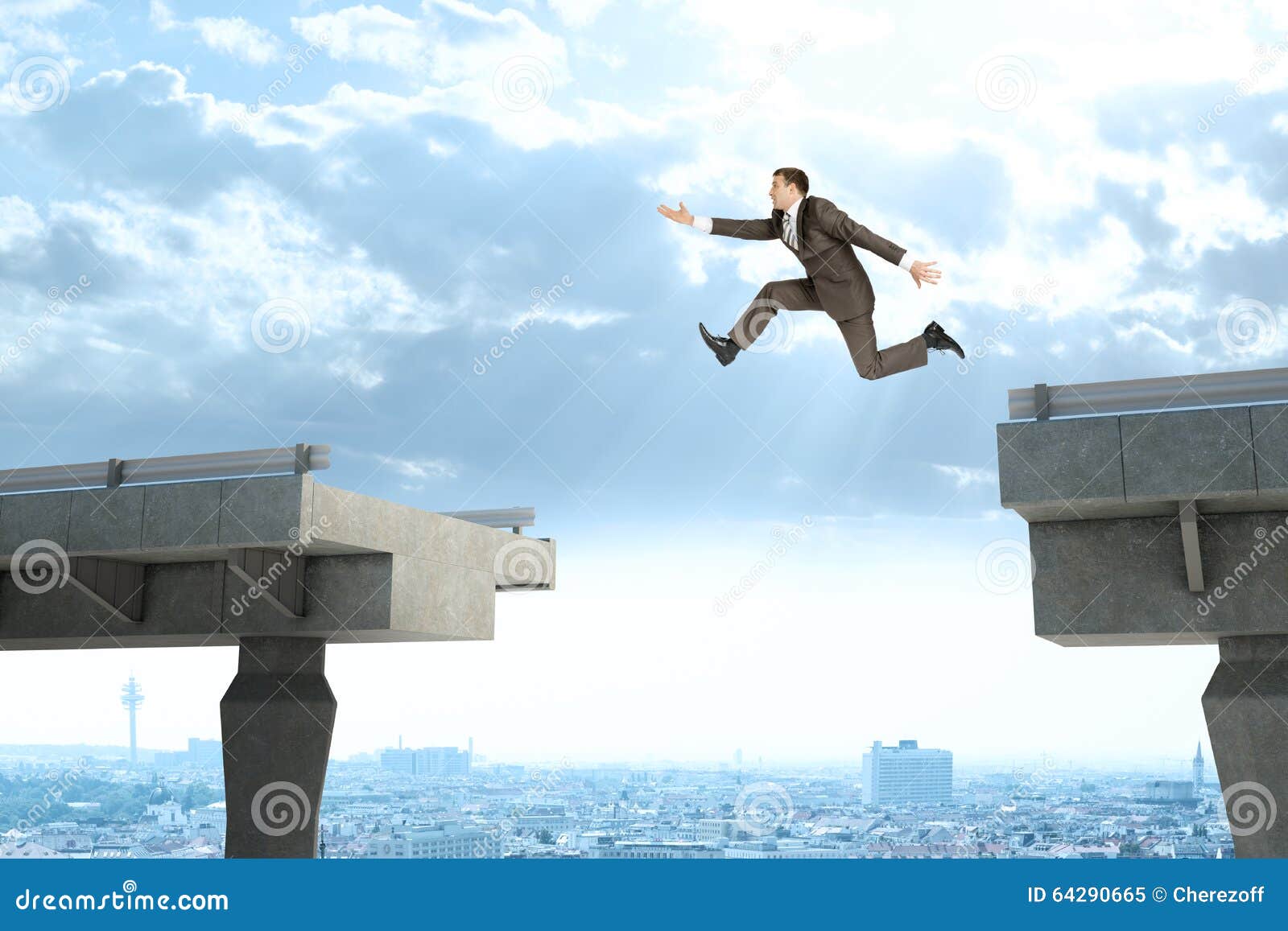 Image of Young Businessman Jumping Over Gap Stock Image - Image of ...