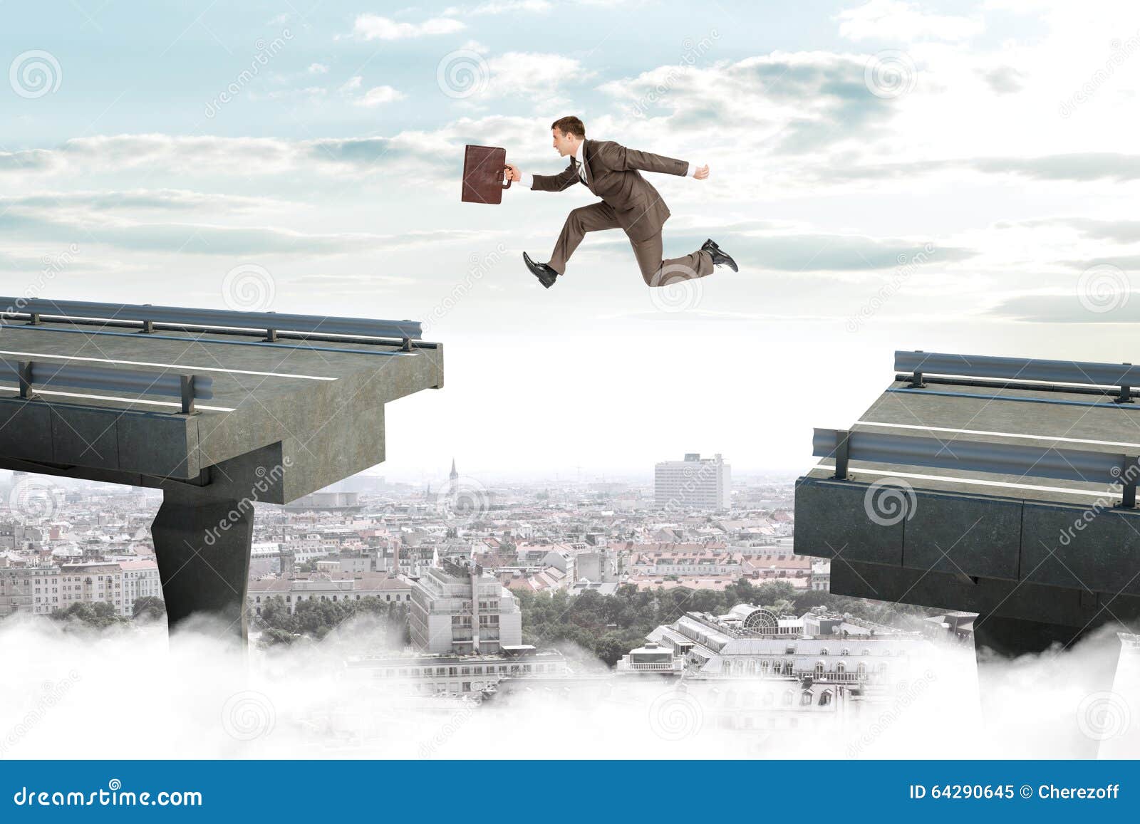 Image of Young Businessman Jumping Over Gap Stock Image - Image of ...