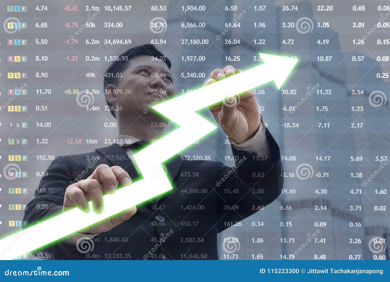 Image of Young Businessman Pulling Graph. Chart Growth Concept Stock ...