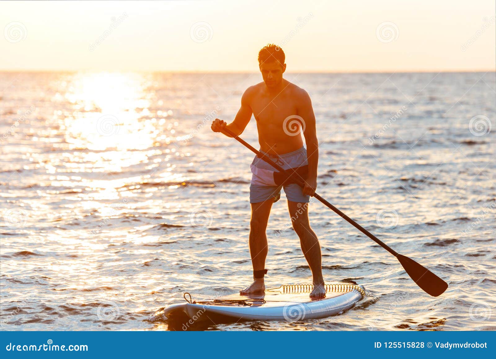 Handsome Man Kayaking on Lake Sea. Stock Photo - Image of handsome ...