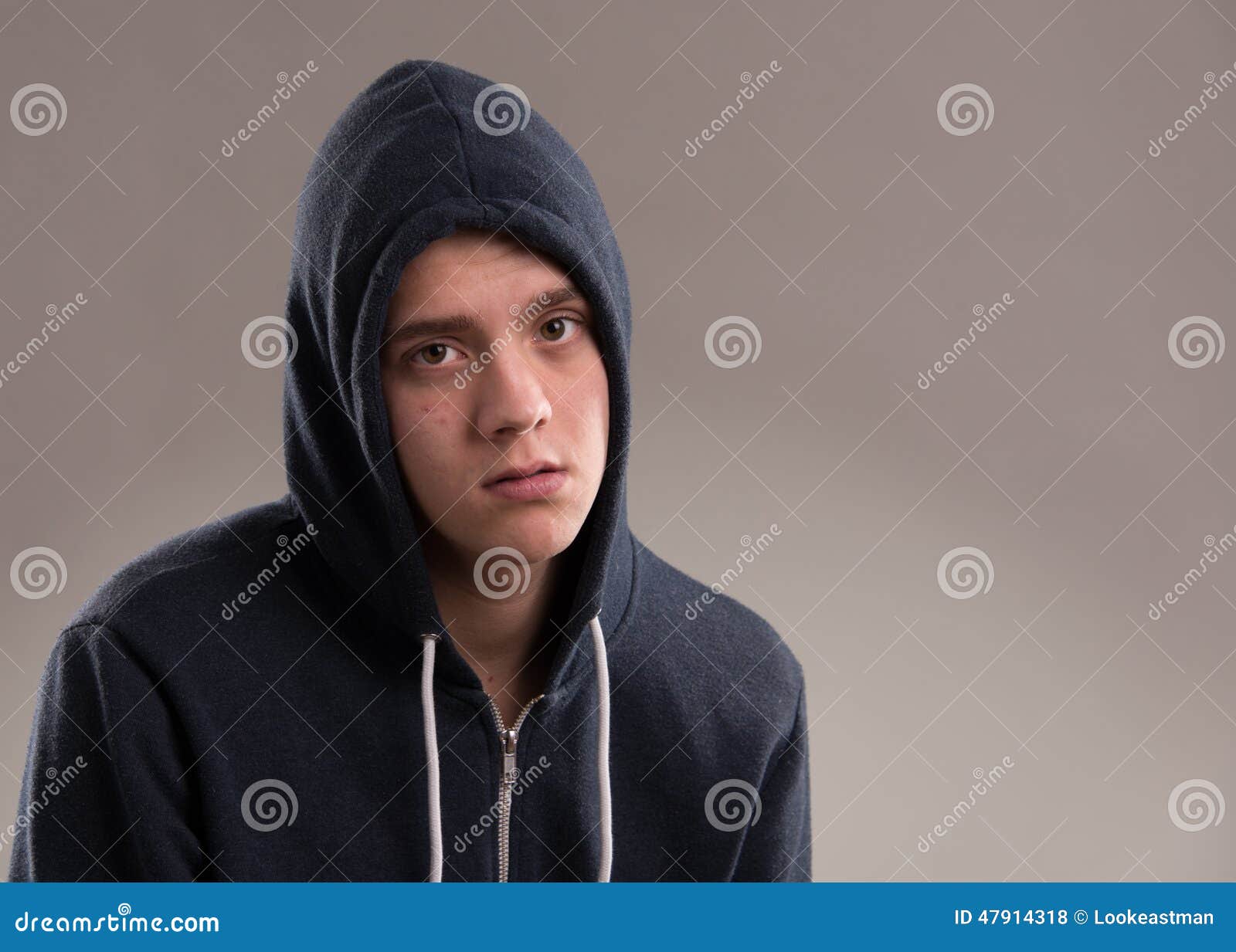 Image of Young Man in Hooded Sweater Stock Photo - Image of pimple ...