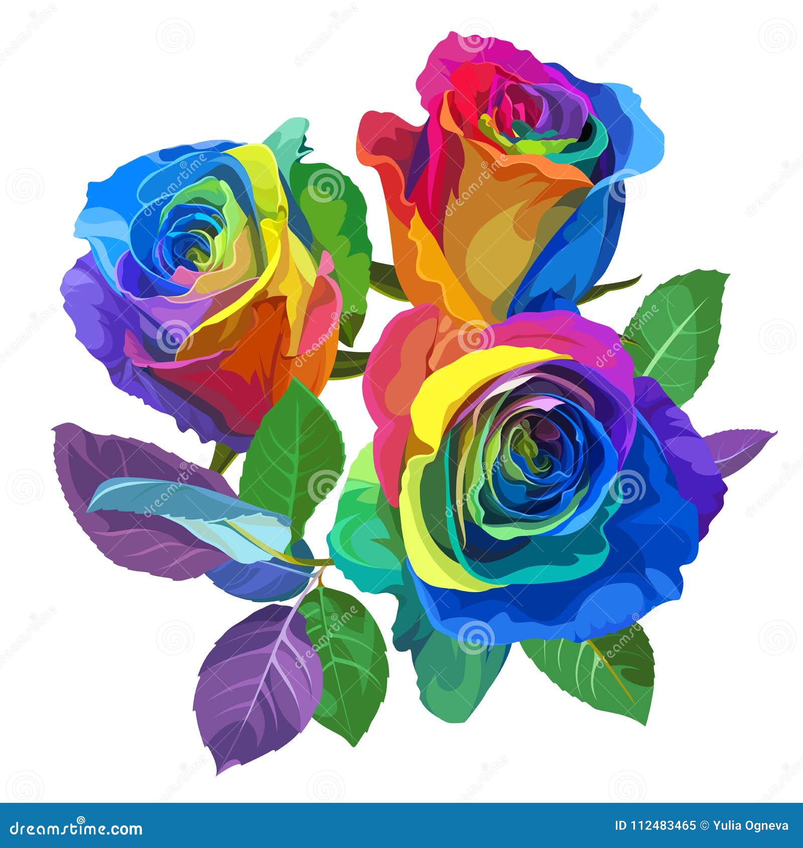 Multicolored Roses on White Background. Positive Spring Illustration ...