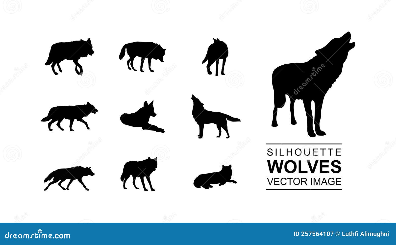 Imagen De Conjunto De Vector De Silueta De Lobos Ilustración del Vector ...