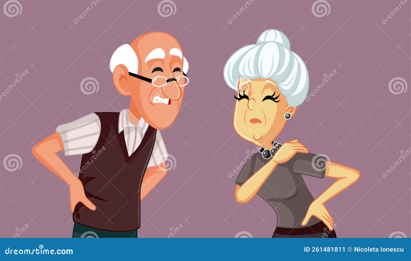 Imagen De Dibujos Animados Vectoriales Con Dolor De Espalda De Pareja Mayor Ilustración Del