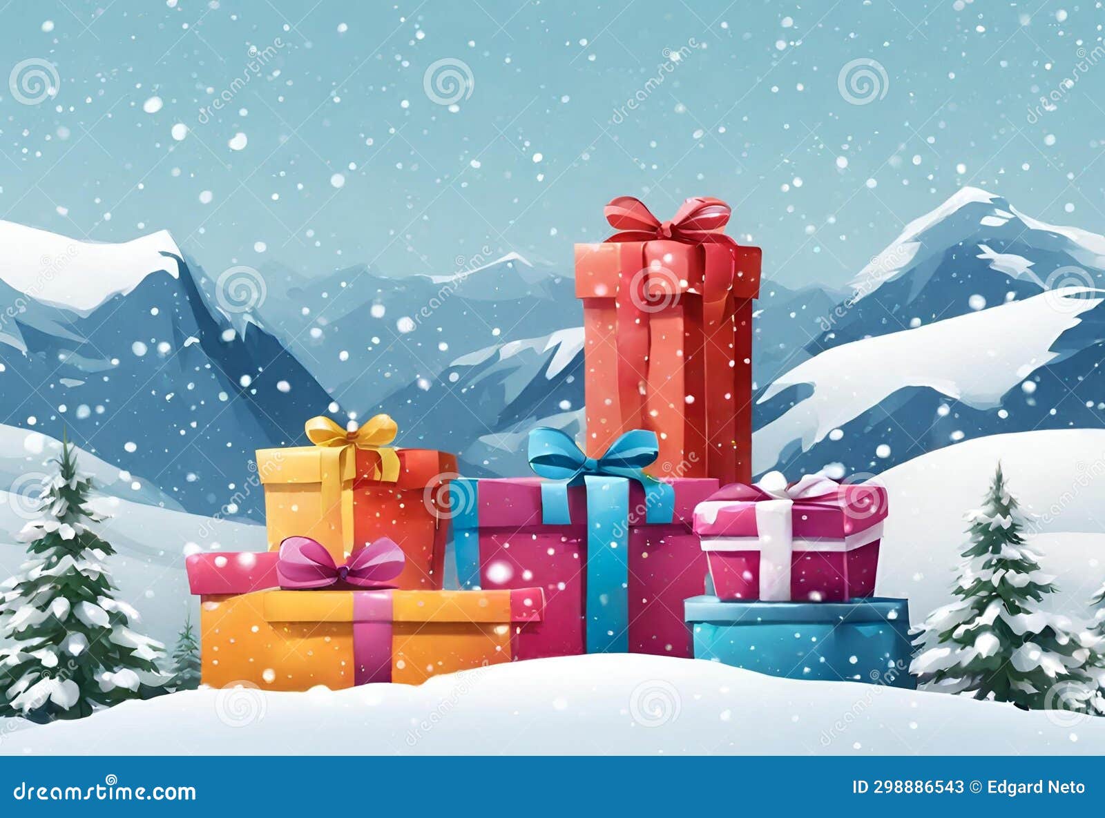 Christmas Gifts Background, Decoration, Trees, Gift Boxes ...