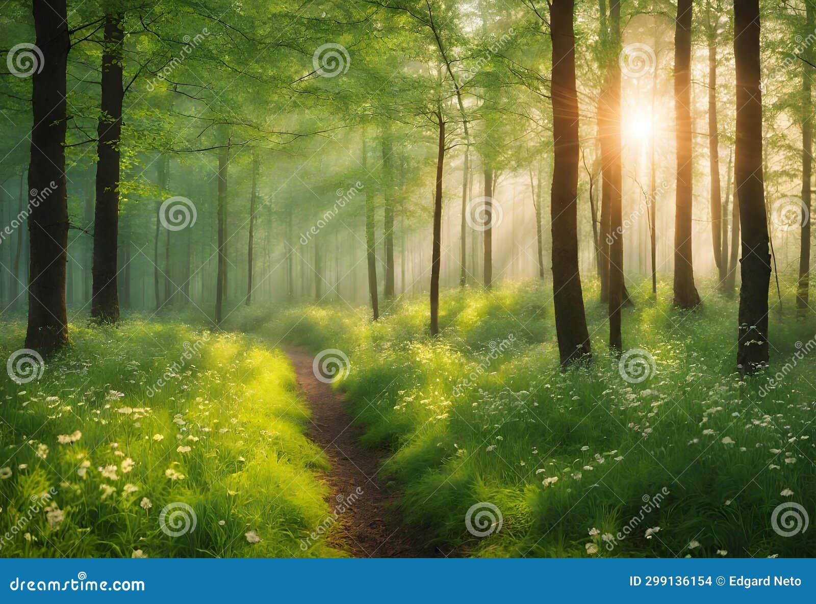 Forest Panorama with Rays of Sunlight, Forest Image, V2 Stock Photo ...