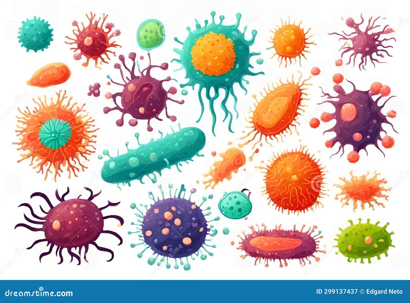 Set of Different Microorganisms Isolated on White Background, V6 Stock ...