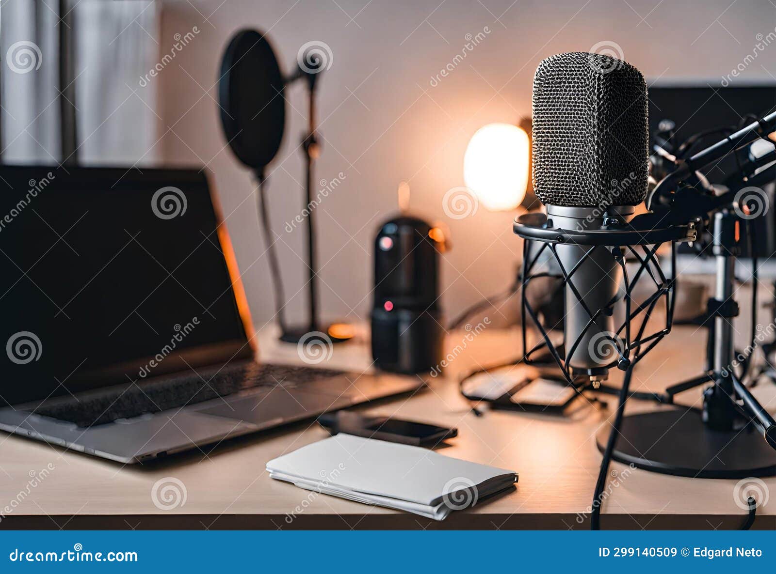 Home Studio Podcast Interior. Microphone, Laptop, Podcast Background ...