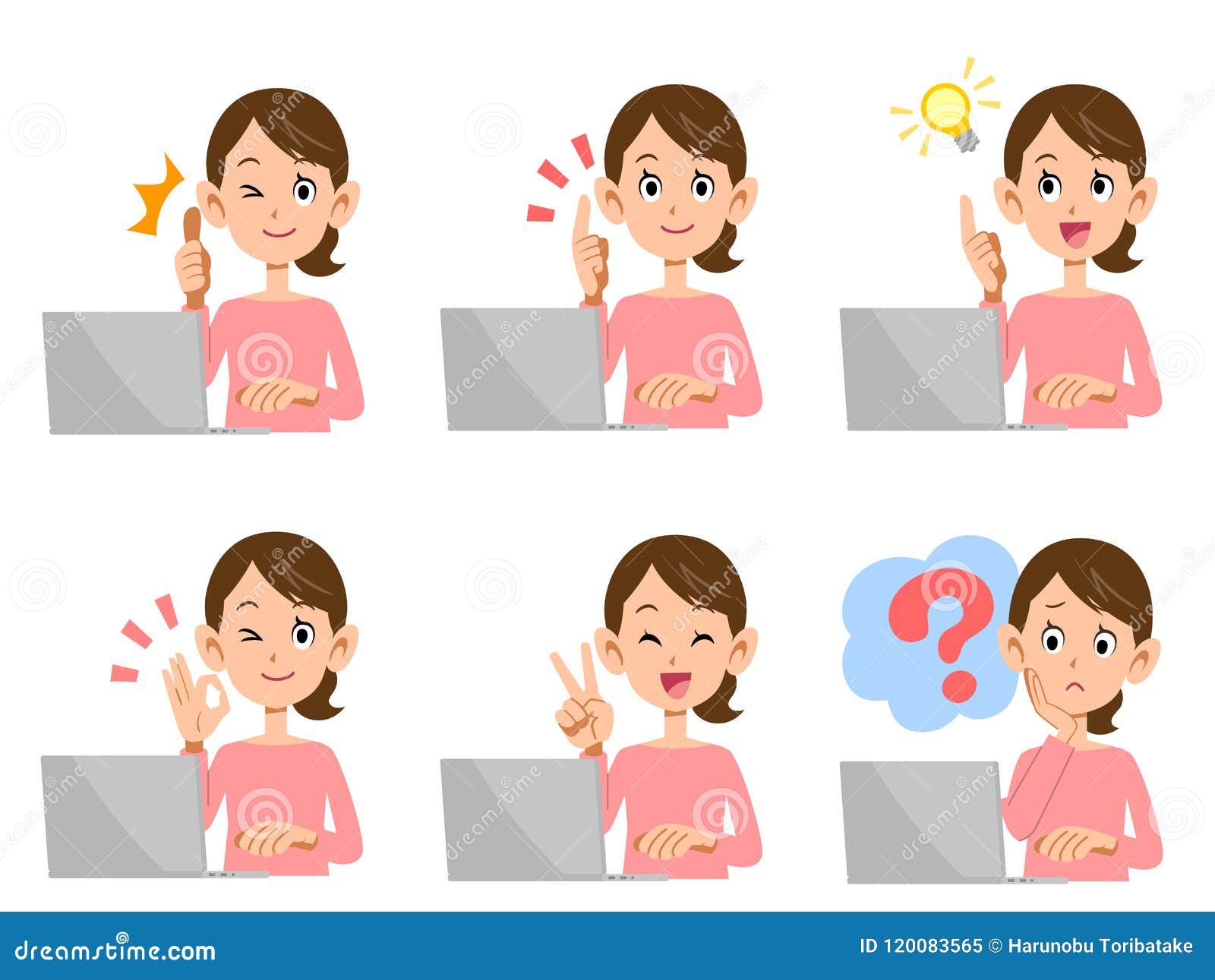 Female Notebook Computer Facial Expression and Gesture Stock Vector ...