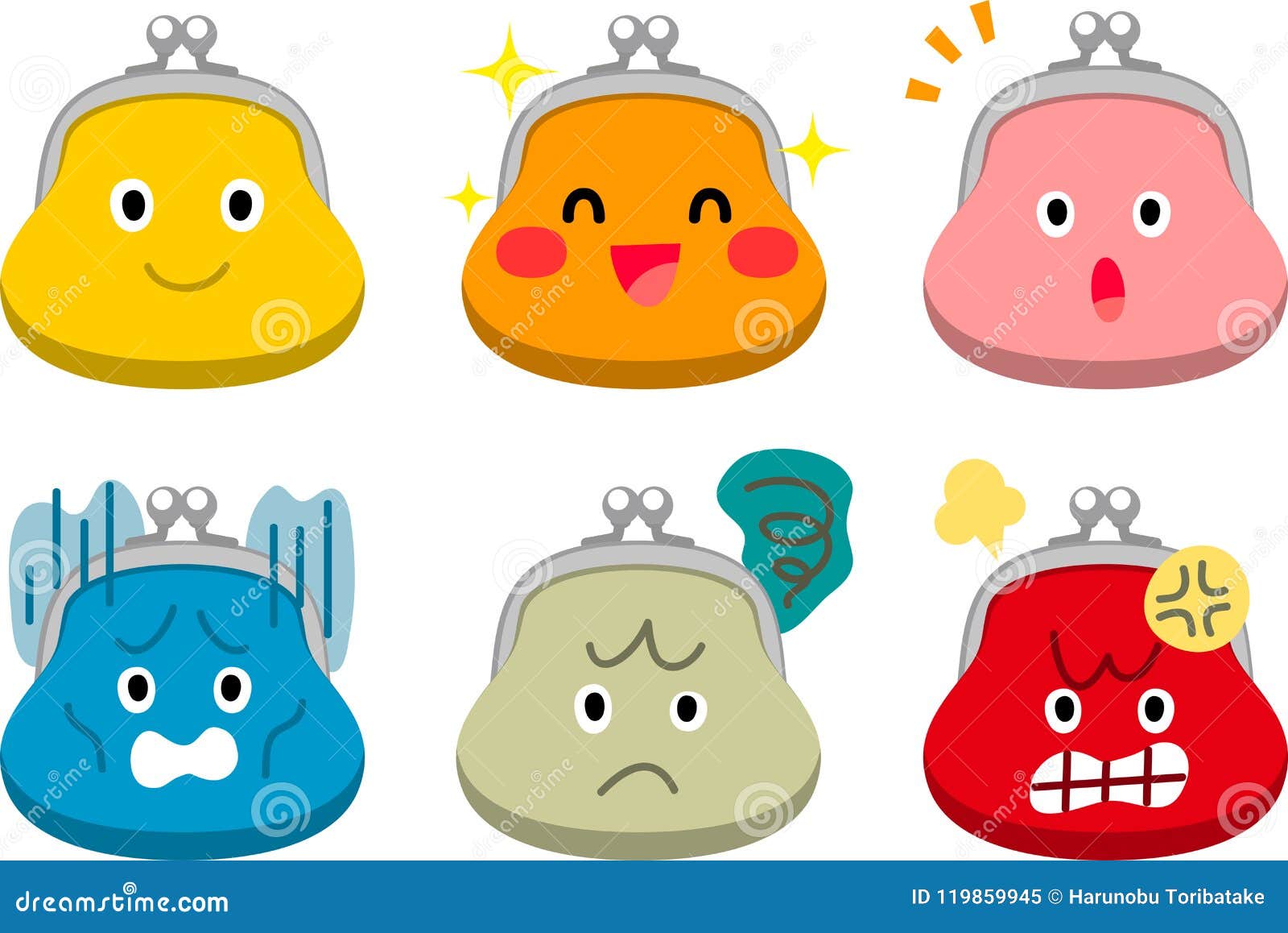 Wallet Character Expression 6 Types of Set Stock Vector - Illustration ...