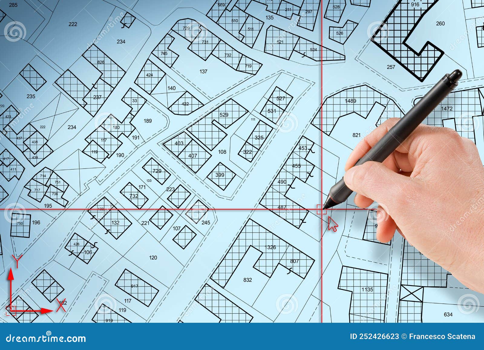 Imaginary Cadastral Map of Territory with Buildings and Land Plots ...