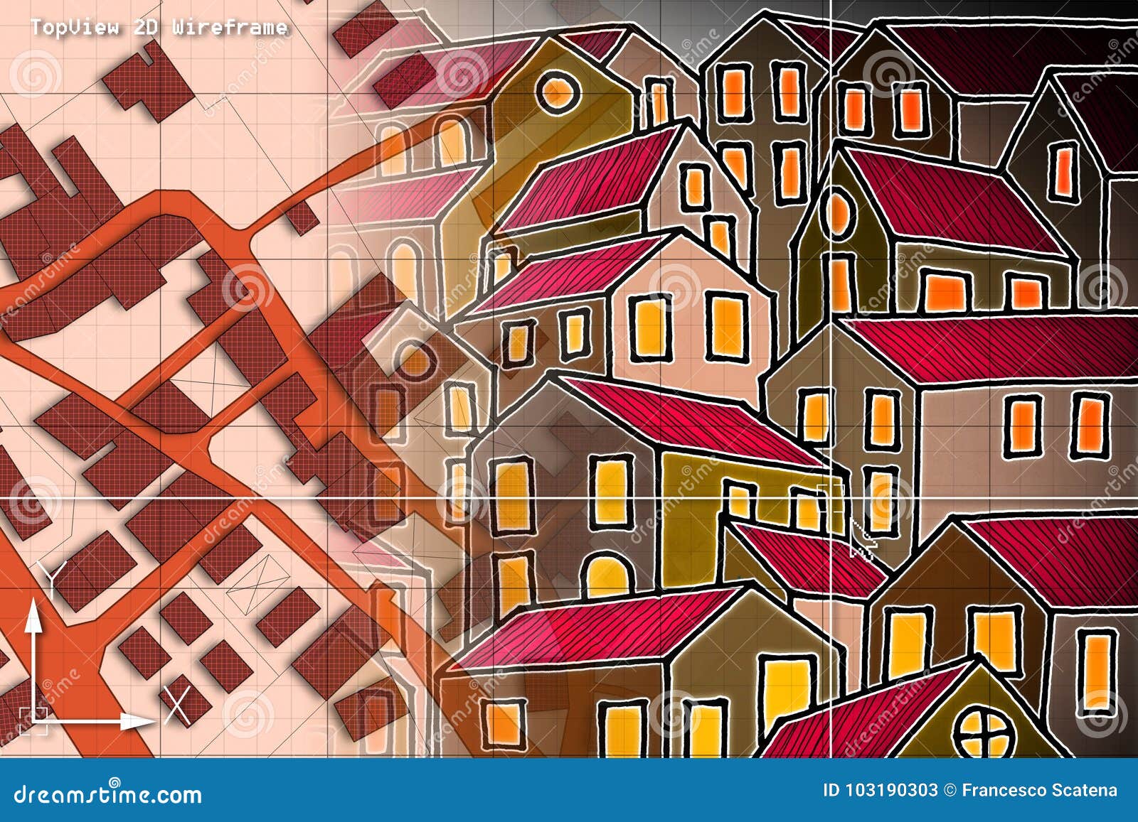 Imaginary Cadastral Map Of Territory With Buildings, Roads And Land ...