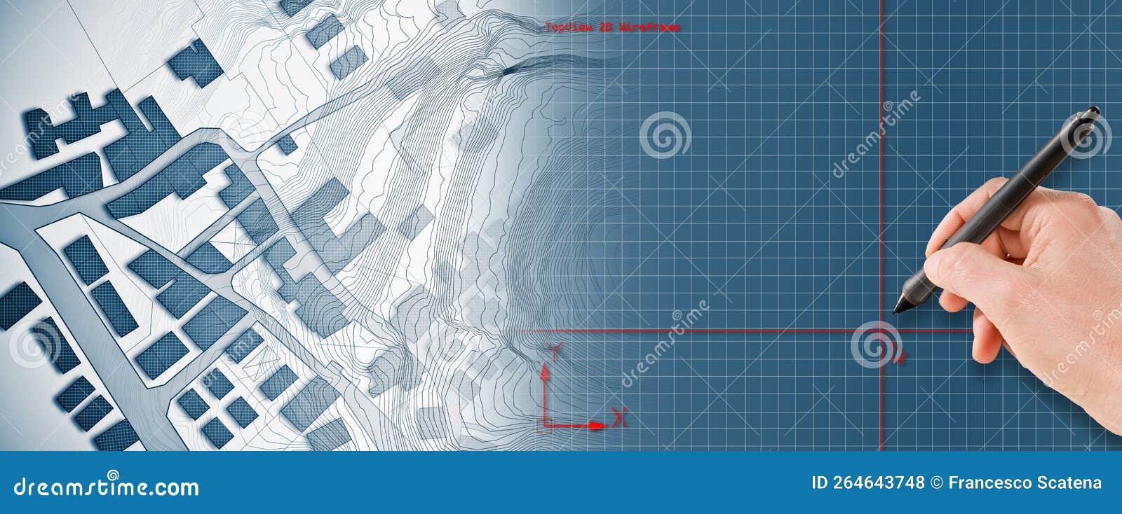 Imaginary Cadastral Map of Territory with Buildings and Roads Drawn ...