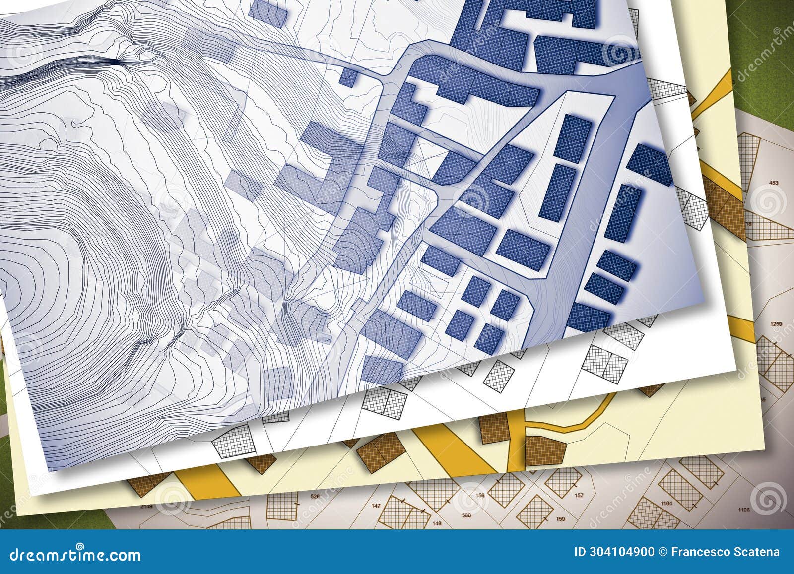 Imaginary Cadastral Map of Territory with Buildings, Roads and Land ...