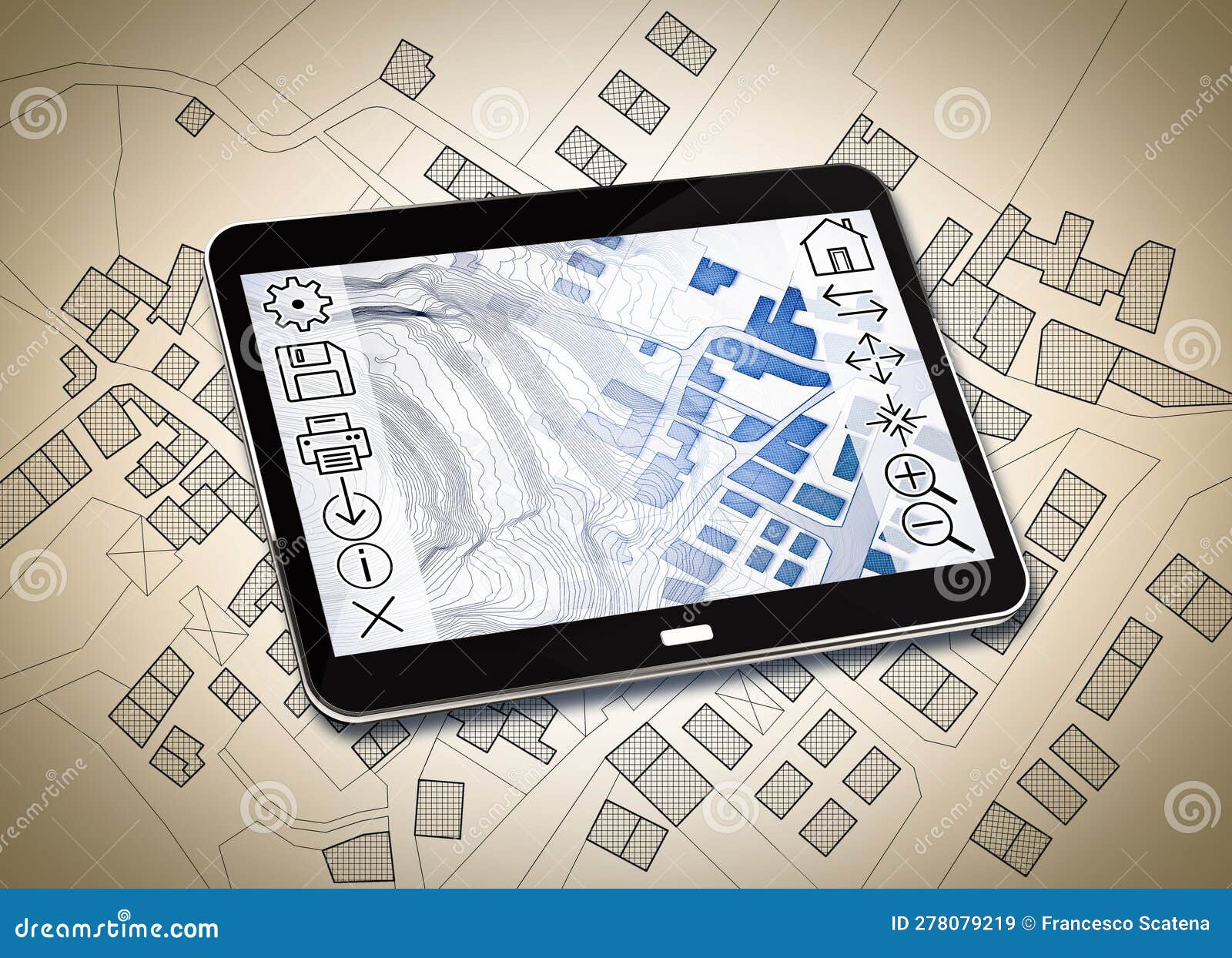 Imaginary Cadastral Map of Territory with Buildings, Roads and Land ...